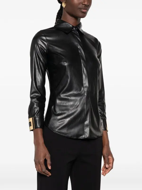 Elisabetta Franchi Faux Leather Shirt With Gold-tone Cuff Plaques