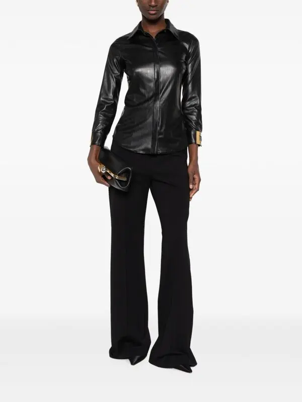 Elisabetta Franchi Faux Leather Shirt With Gold-tone Cuff Plaques