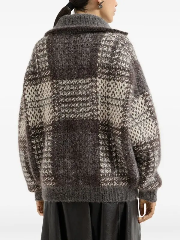 Brunello Cucinelli Checked Wool Zip-up Cardigan