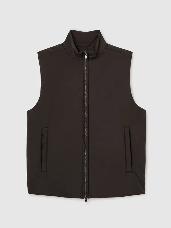 REISS Axel Technical Padded Zip-through Gilet - Dark Brown