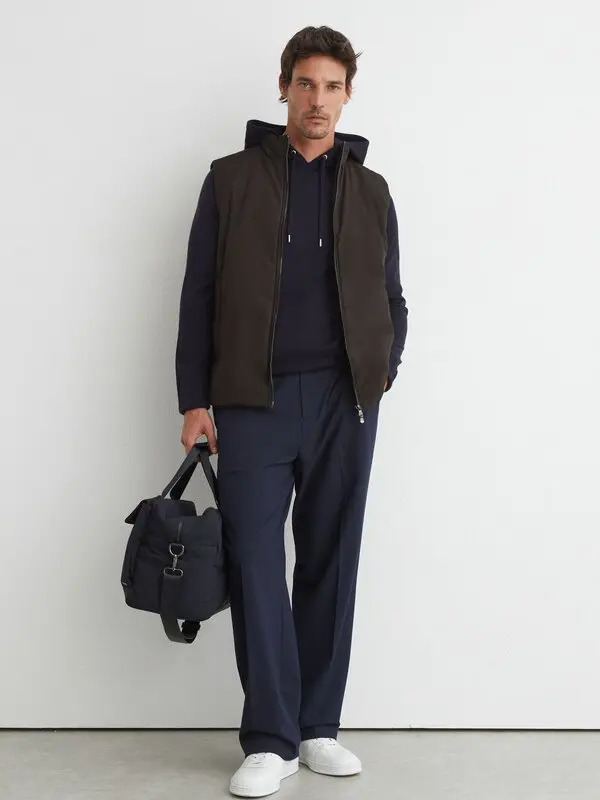 REISS Axel Technical Padded Zip-through Gilet - Dark Brown