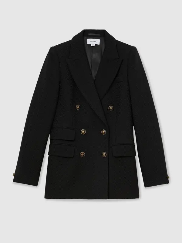 REISS Lauryn Petite Wool-blend Twill Double-breasted Blazer - Black