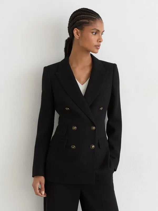 REISS Lauryn Petite Wool-blend Twill Double-breasted Blazer - Black