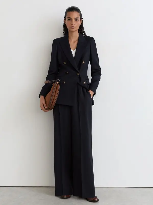 REISS Lauryn Petite Wool-blend Twill Double-breasted Blazer