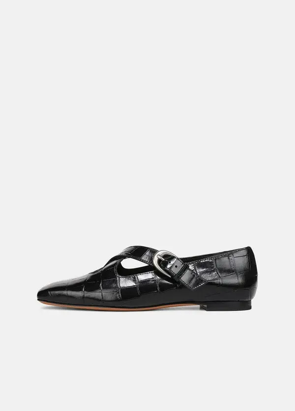 Vince Cici Croc-embossed Leather Flat - Black