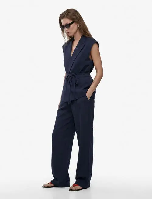 Koton Sleeveless Striped Blazer Vests With Belted