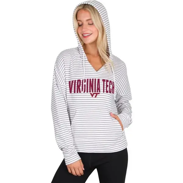 CONCEPTS SPORT Gray Virginia Tech Hokies French Terry Striped V-neck Pullover Hoodie - White