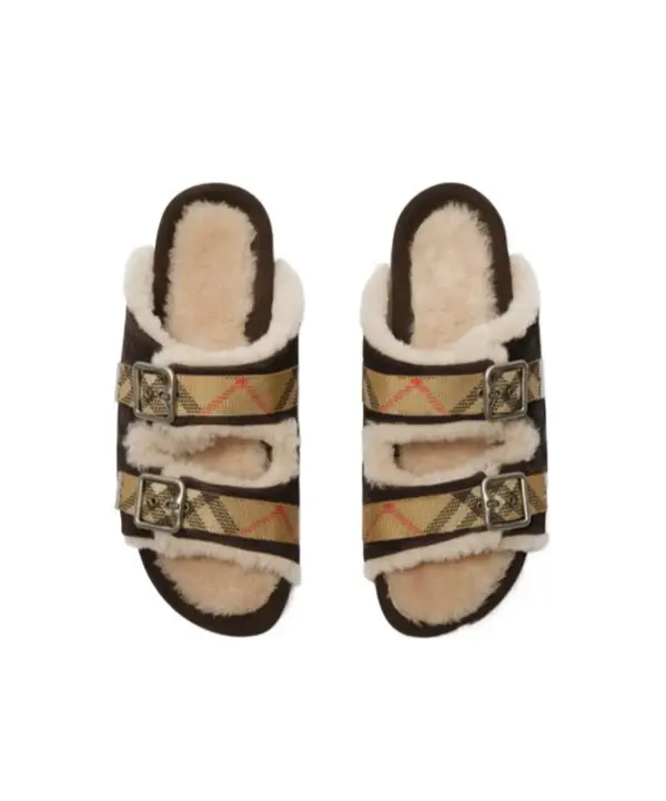 Burberry Check Shearling Urchin Sandals