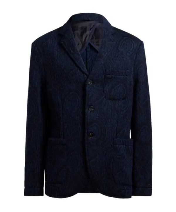 Etro Single-breasted Wool-blend Jacquard Jacket With Arnica-motif - Black