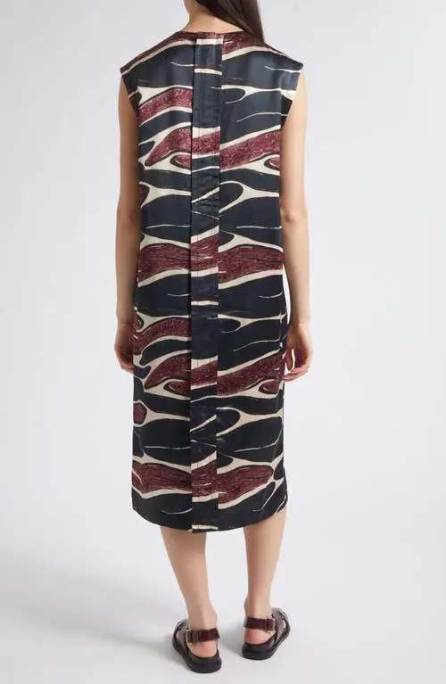 Marni Abstract Wave Print Satin Midi Dress - Cfn99 Black