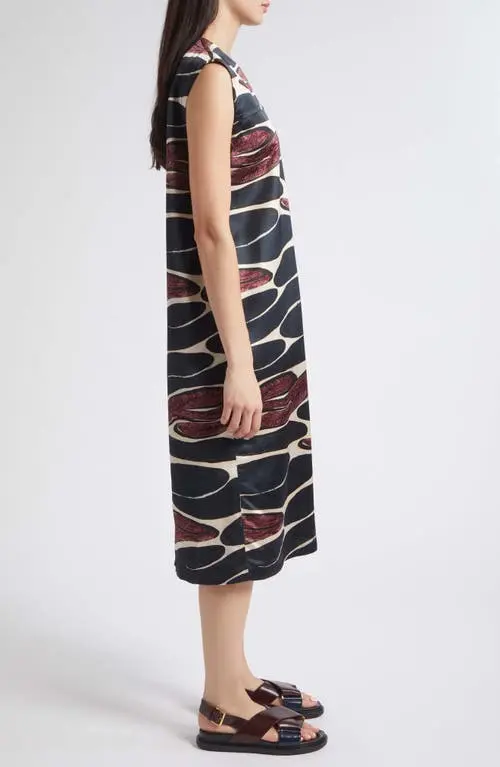 Marni Abstract Wave Print Satin Midi Dress - Cfn99 Black