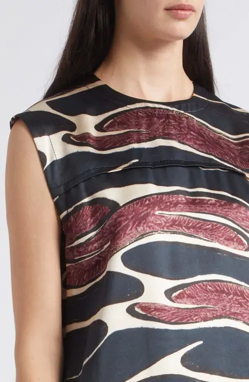 Marni Abstract Wave Print Satin Midi Dress - Cfn99 Black