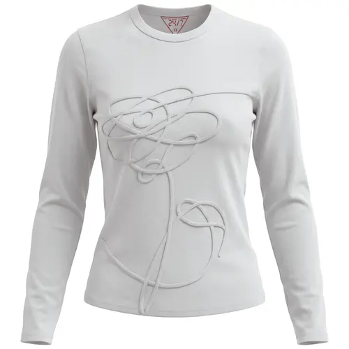 24/7 Applique Flatlock Stitch Long Sleeve Tee - White