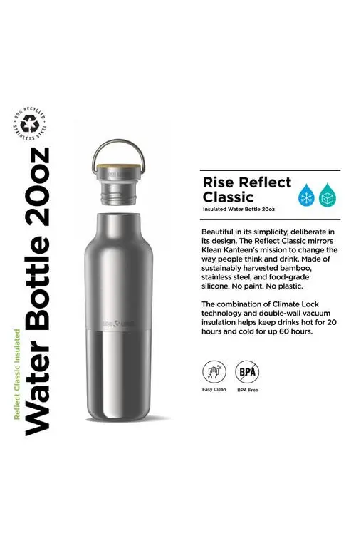 KLEAN KANTEEN 20oz Classic Insulated Water Bottlereflect With Wooden Cap