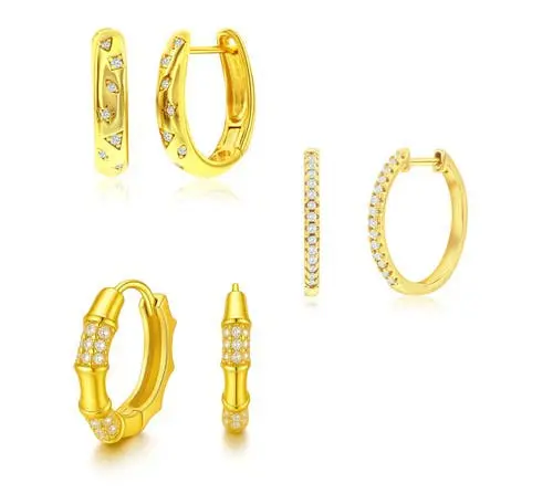 DONATELLO GIAN Set Of 3 Sterling Silver Crystal Hoop Earrings - Gold