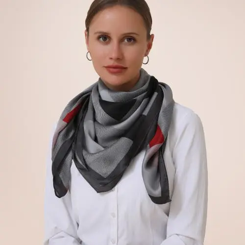 YOUZEY Checkered & Trimmed Ultrasoft Lightweight Scarf - Grey/red