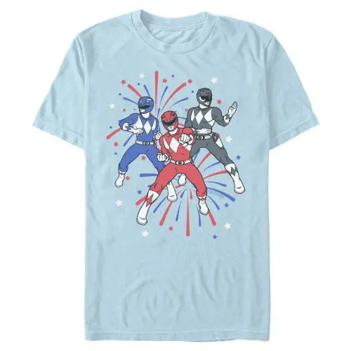 POWER RANGERS Classic Fireworks Trio Graphic T-shirt - Light Blue