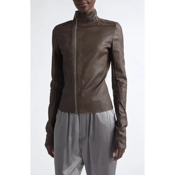 Rick Owens Grained Lambskin Asymmetrical Moto Jacket - Grease