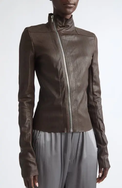 Rick Owens Grained Lambskin Asymmetrical Moto Jacket - Grease