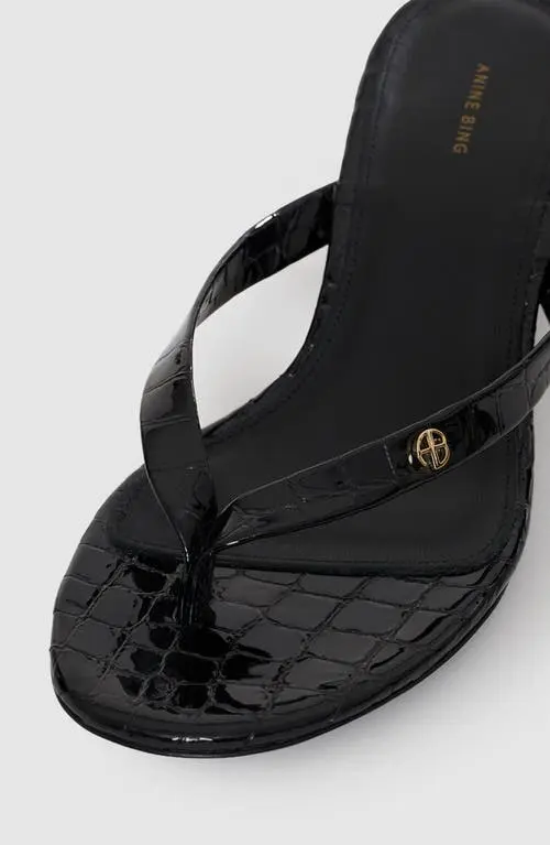ANINE BING Noelle Thong Heels In Croc-embossed Leather