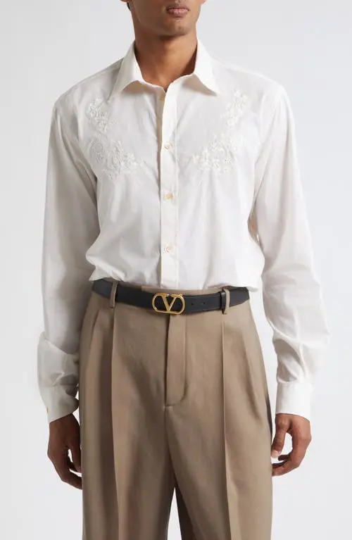 Valentino Garavani Floral Embroidered Cotton Button-up Shirt - White