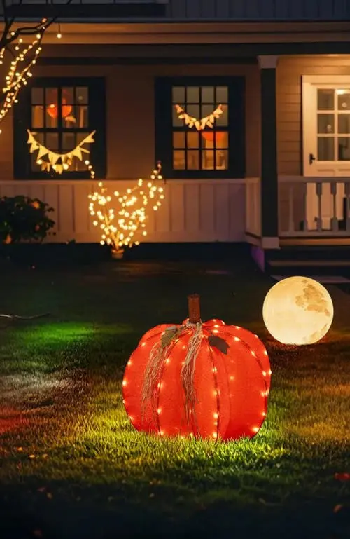 GLITZHOM 25"h Fall Lighted Foldable Pumpkin Outdoor Decor With Timer