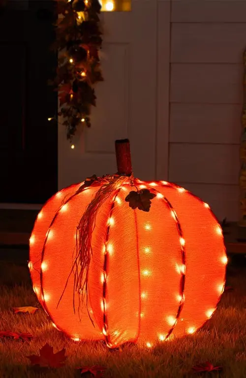 GLITZHOM 25"h Fall Lighted Foldable Pumpkin Outdoor Decor With Timer