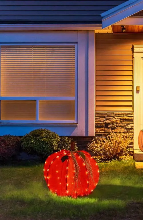 GLITZHOM 25"h Fall Lighted Foldable Pumpkin Outdoor Decor With Timer