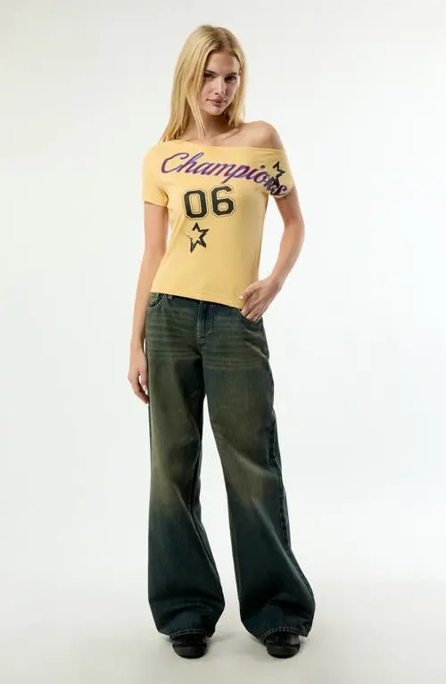 PACSUN Champion Off-the-shoulder T-shirt With Graphic Detail