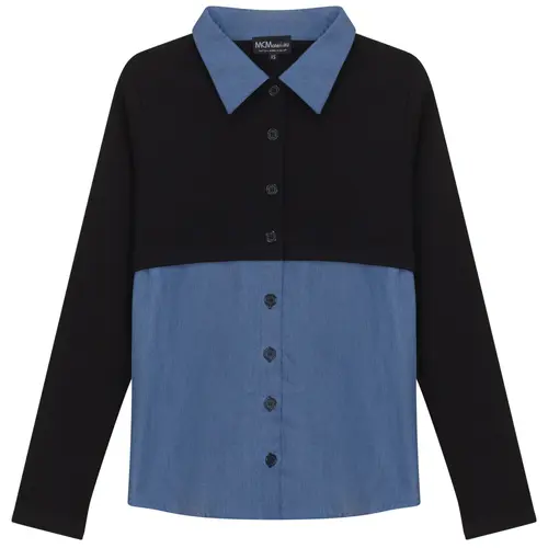 Mcm Maternity Contrast Collar Denim Paneled Blouse - Black/chambray