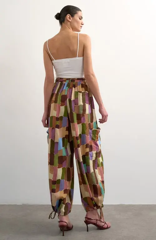 Topshop Abstract Print Linen Blend Cargo Pants