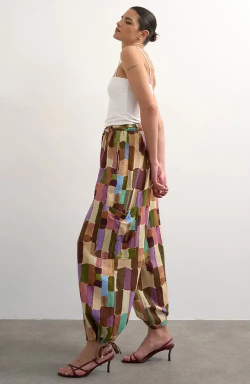 Topshop Abstract Print Linen Blend Cargo Pants