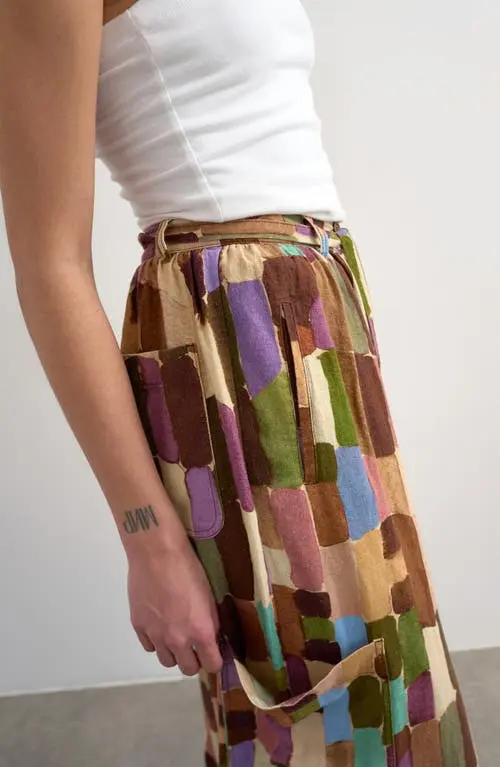 Topshop Abstract Print Linen Blend Cargo Pants