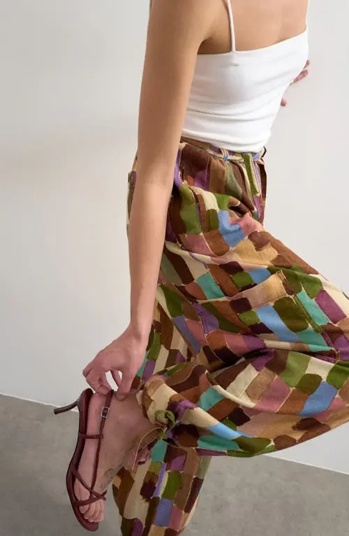 Topshop Abstract Print Linen Blend Cargo Pants