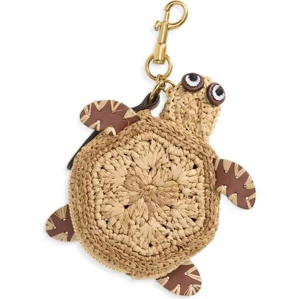 ANYA HINDMARCH Raffia Turtle Earbud Pouch - Natural