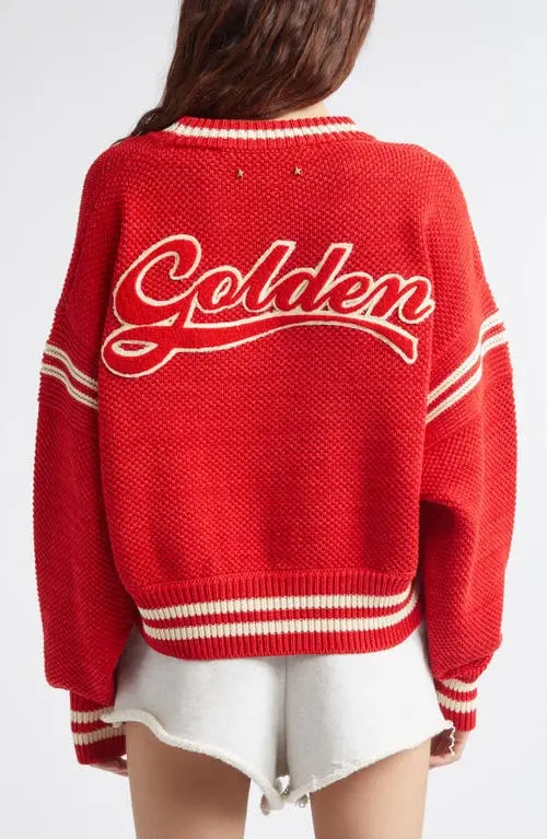 GOLDEN GOOSE Boxy Crewneck Sweater With Varsity Appliqu