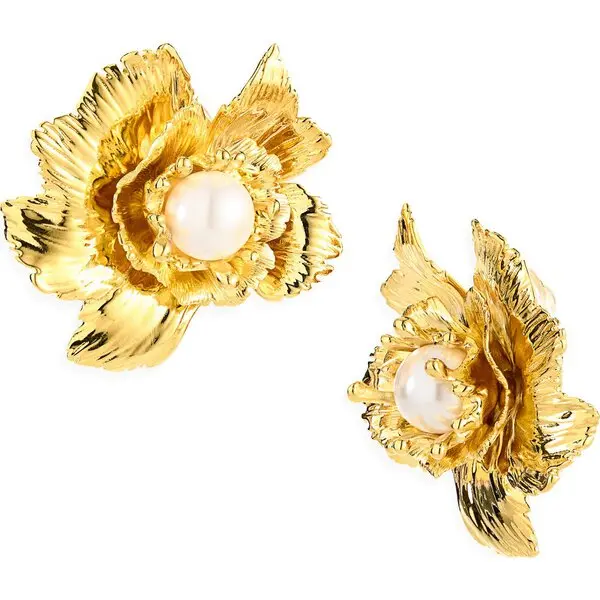 Oscar De La Renta Wild Poppy Faux Pearl Clip-on Earrings - Gold