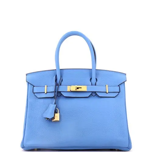 Hermès Birkin Handbag Clemence With Gold Hardware 30 - Blue