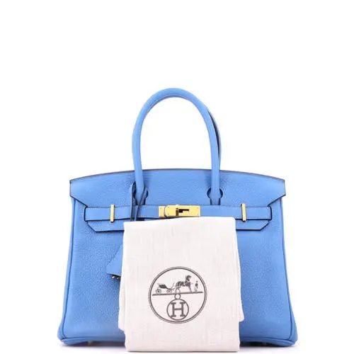 Hermès Birkin Handbag Clemence With Gold Hardware 30 - Blue