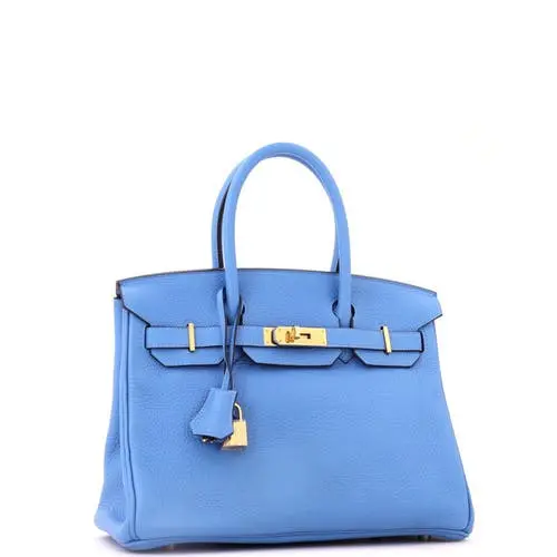 Hermès Birkin Handbag Clemence With Gold Hardware 30 - Blue