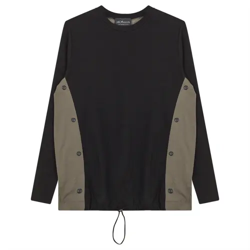 Mcm Maternity Ribbed Drawstring Hem Long Sleeve Top Shirt Combo - Black
