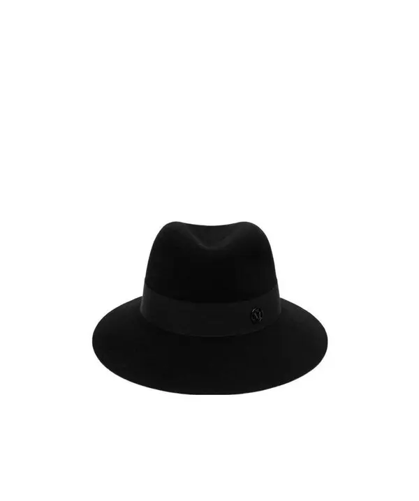 MAISON MICHEL Henrietta Logo Plaque Fedora Hat - Black