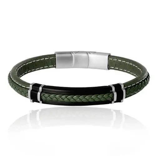 Lucky Brand Braided Bracelet, Olive With Black Bar, Magnetic Clasp - Green