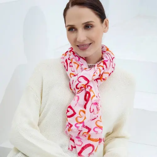 YOUZEY Gilded Hearts Lightweight Scarf - Pink/red