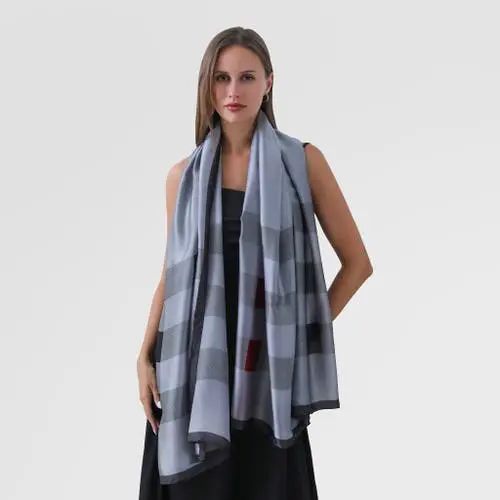 YOUZEY Checkered & Trimmed Ultrasoft Lightweight Scarf - Blue/black