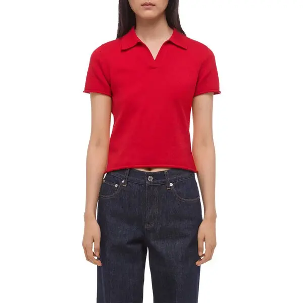 Helmut Lang Shrunken Knit Johnny Collar Polo - Red