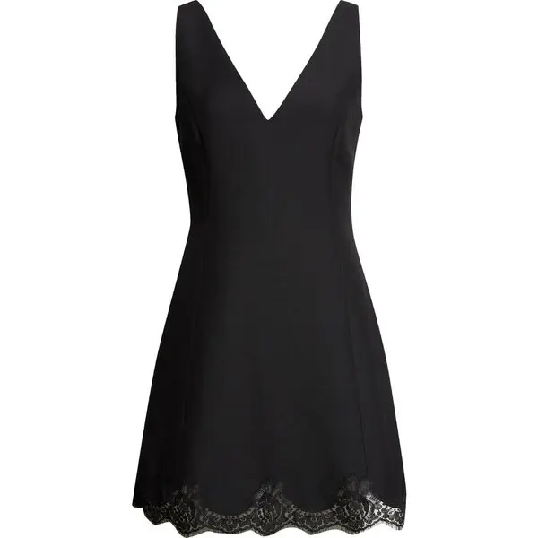 Valentino Garavani Lace Trim Crepe Minidress - Black