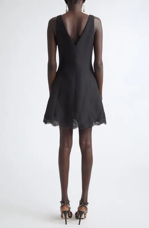 Valentino Garavani Lace Trim Crepe Mini Dress - Black