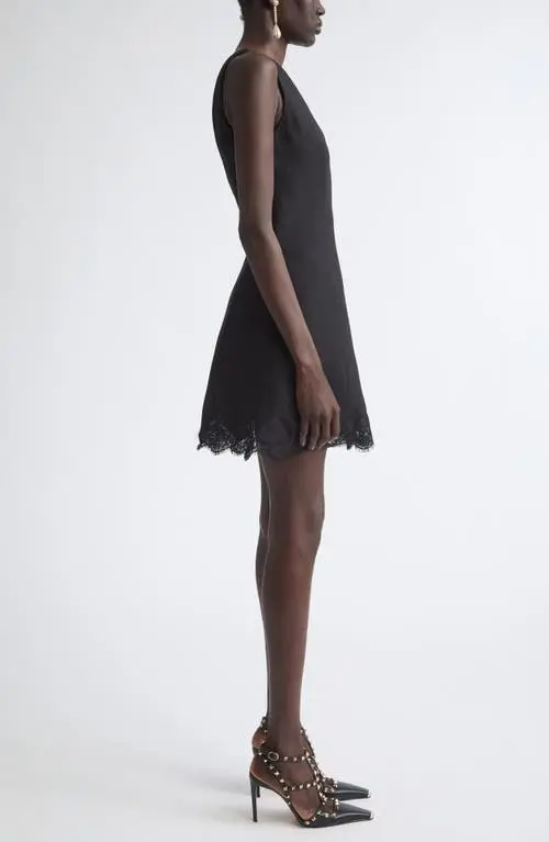 Valentino Garavani Lace Trim Crepe Mini Dress - Black