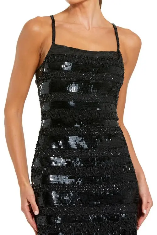 Mac Duggal Embellished Spaghetti Strap Midi Dress